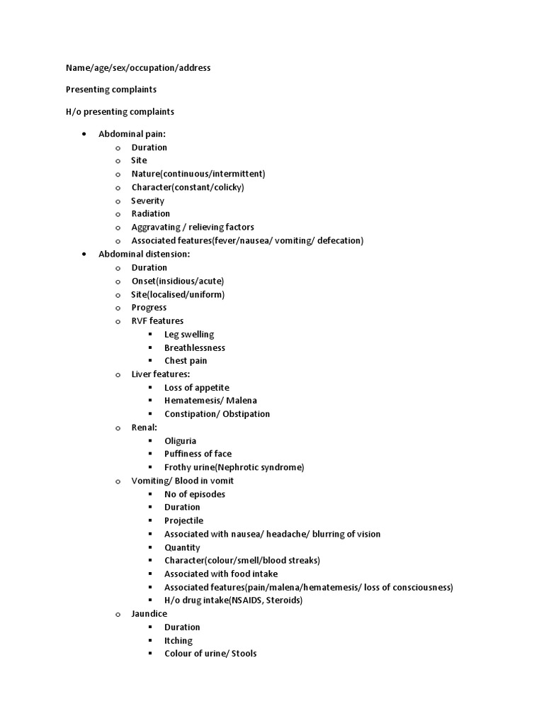 Case Taking Proforma - Abdomen | PDF | Constipation | Medical Specialties