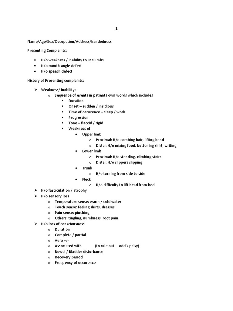 CNS Examination and Case Proforma | PDF | Anatomical Terms Of Motion ...