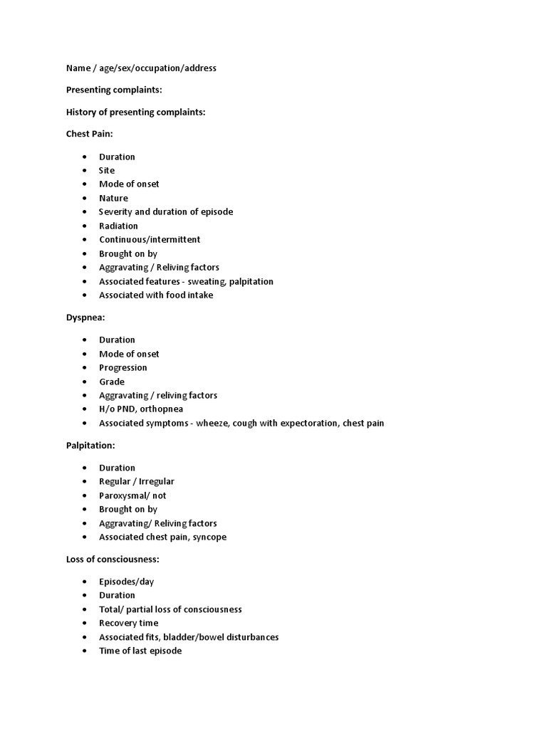 Case Taking Proforma - Cardiovascular System | PDF | Pulse ...