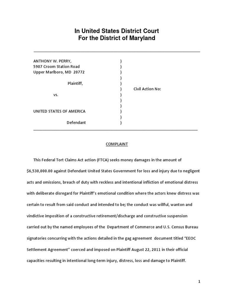 Perry v U.S. of America | Intentional Infliction Of Emotional Distress ...