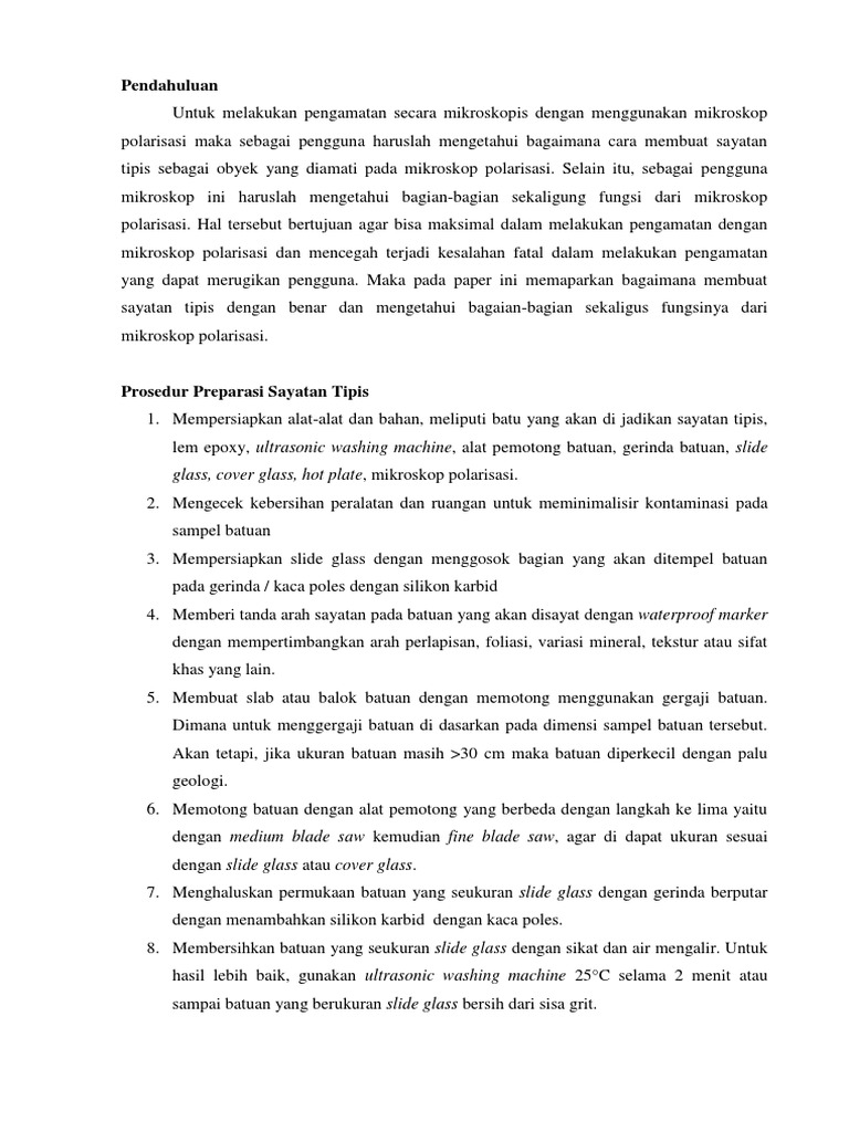 Prosedur Preparasi Sayatan Tipis | PDF