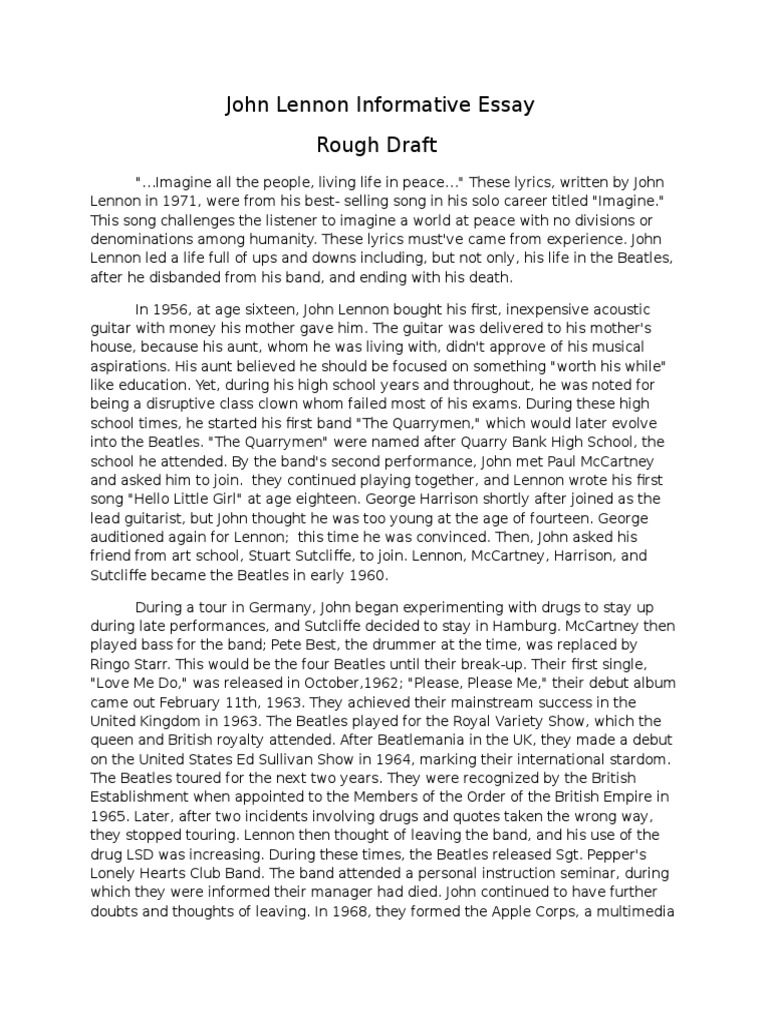 John Lennon Informative Essay Rough Draft | PDF | The Beatles | Rock Music