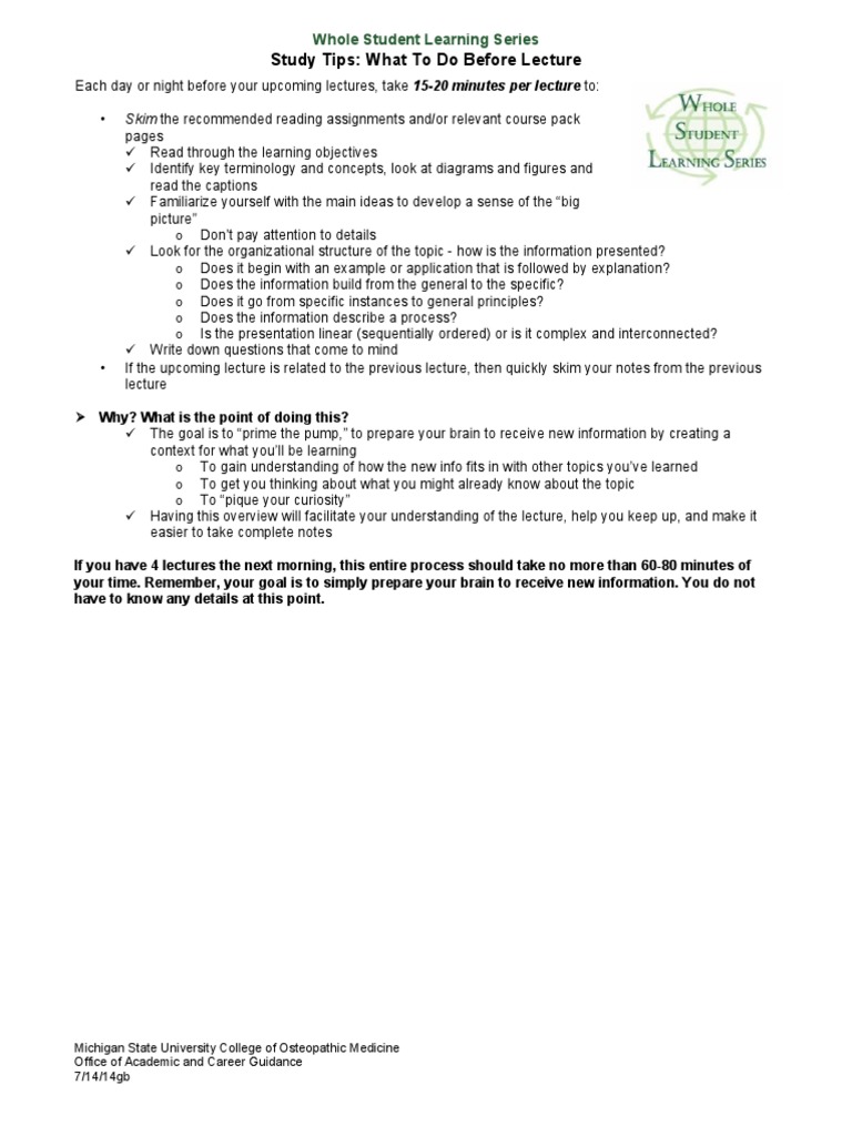 Pre-Lecture Preparation Tips | PDF