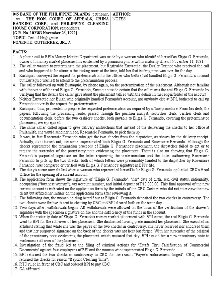 BPI vs. CA 216 SCRA 51 (1992) | PDF | Reasonable Person | Cheque