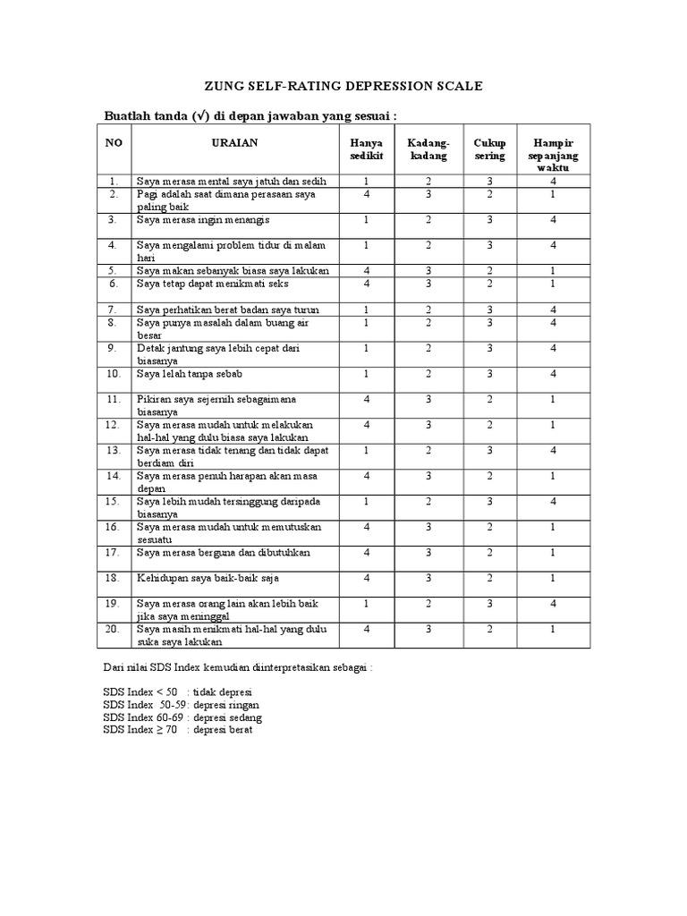 Zung Self-Rating Depression Scale | PDF
