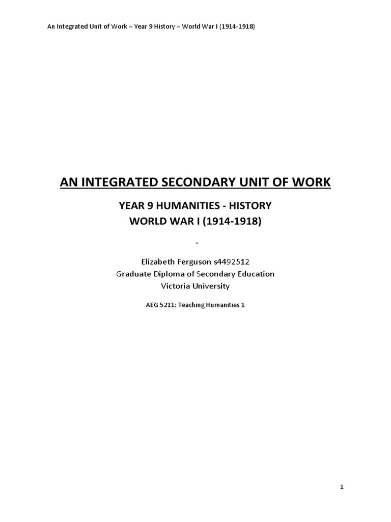 Year 9 History Unit: World War I | PDF | Educational Assessment ...
