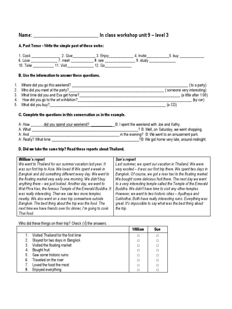 Workshop Simple Past | PDF | Thailand | Bangkok