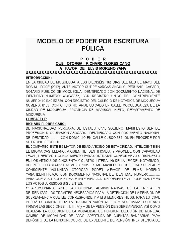 Modelo de Poder Por Escritura Pública | PDF