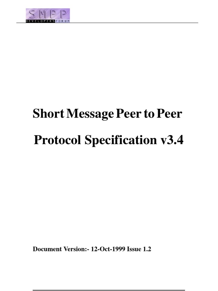 Short Message Peer To Peer Protocol Specification V34 Pdf Mobile
