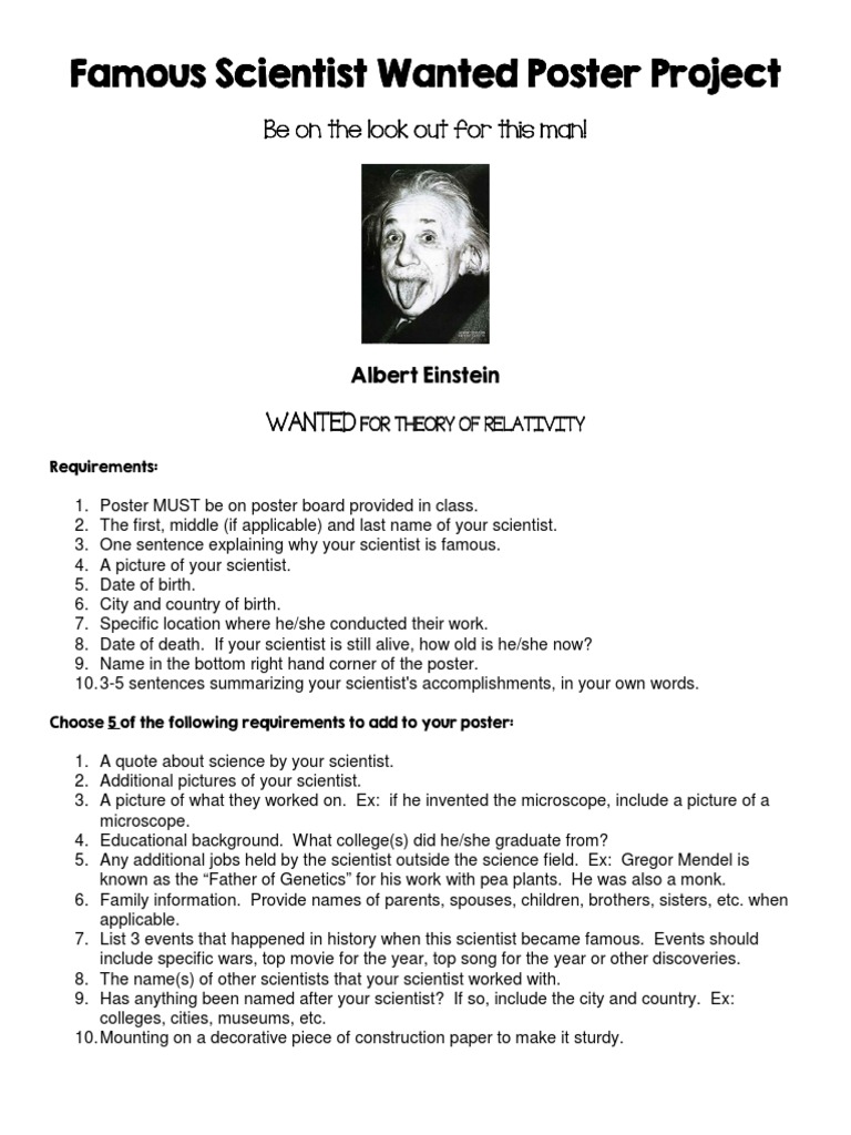 Albert Einstein Wanted Poster Project | PDF | Scientist | Theory Of ...