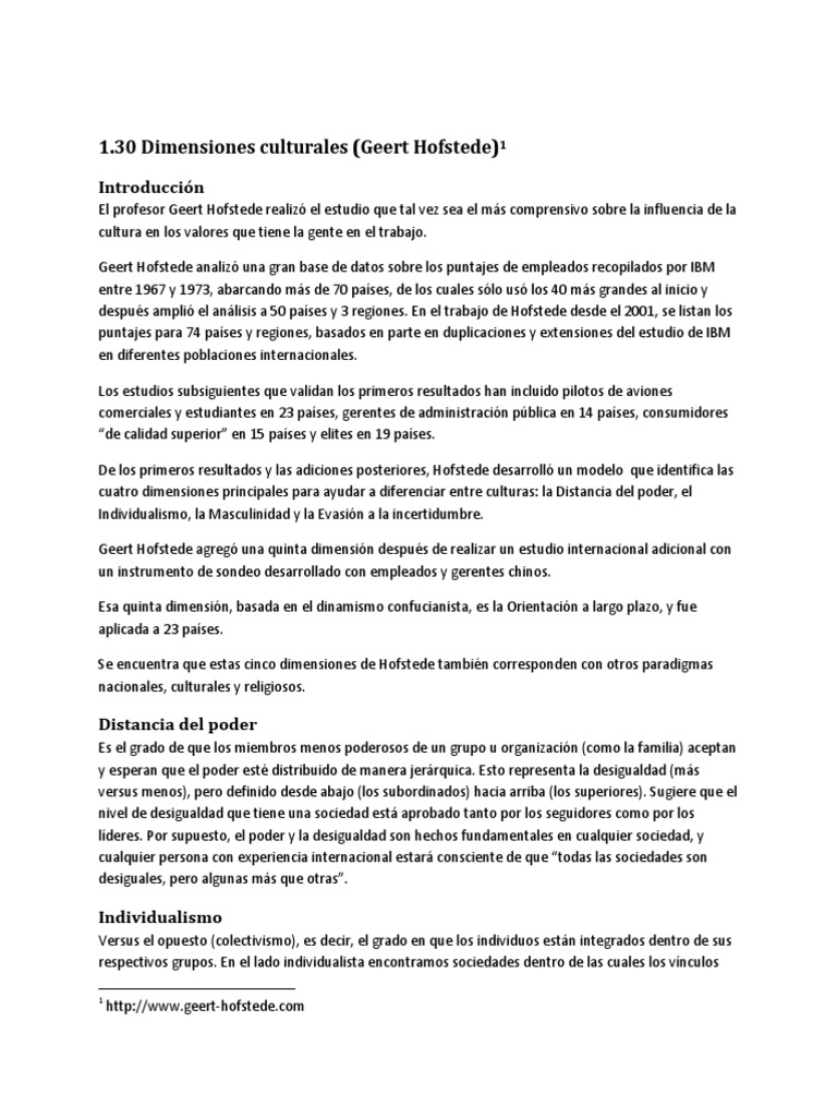 1 30 Dimensiones Culturales Geert Hofstede | PDF
