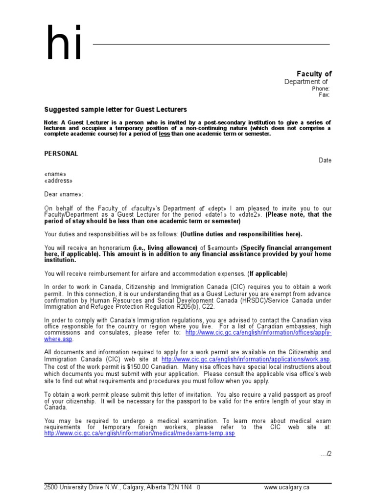 Sample Letter Guest Lecturer | PDF | Travel Visa | Government