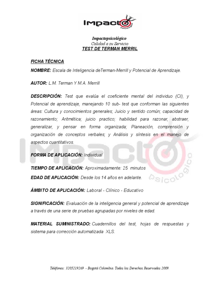 Test de Inteligencia Terman-Merrill | PDF | Crecimiento personal y ...