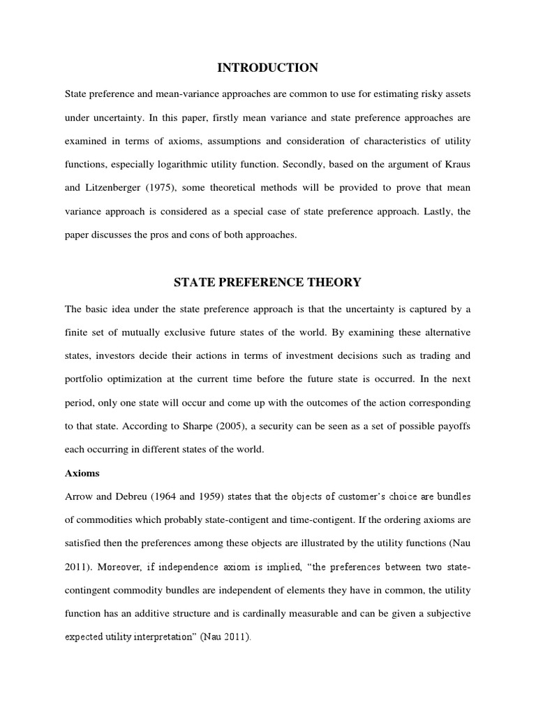 State Preference Theory Approach. | PDF | Utility | Risk Aversion