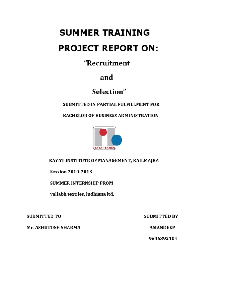 Project Report On Recruitment and Selection | PDF | Recruitment | Human ...