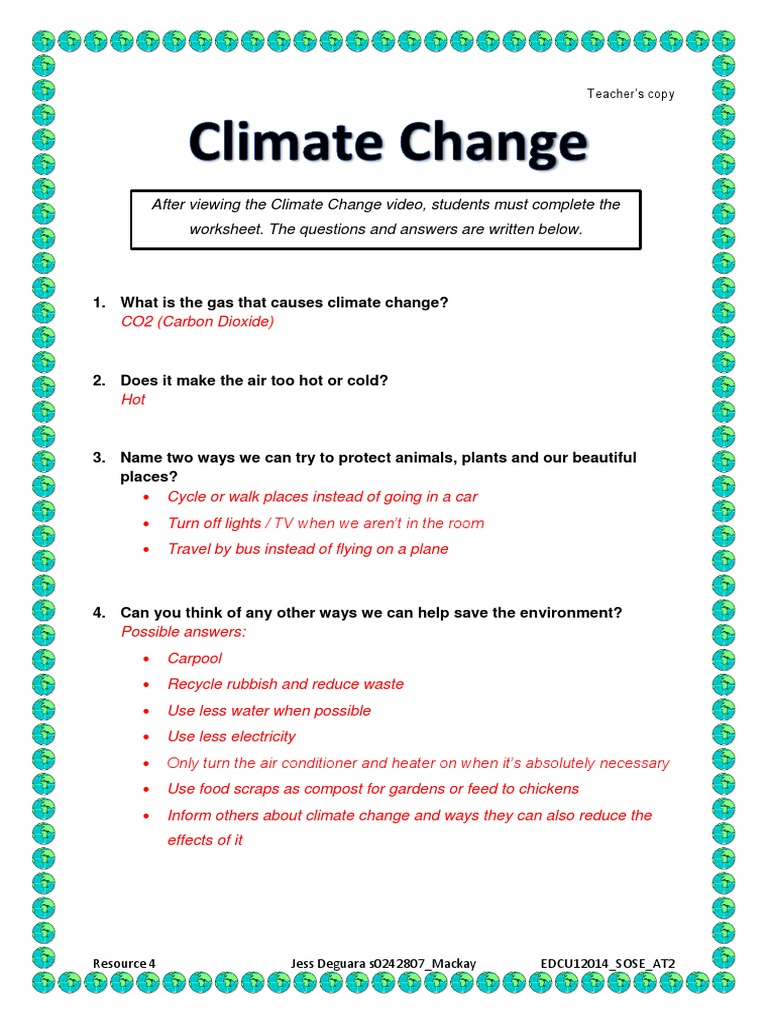 Climate Change Worksheets Pdf