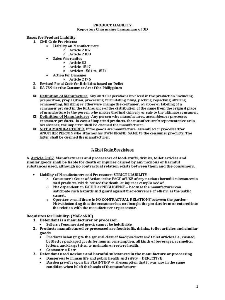 Product Liability Report | PDF | Product Liability | Negligence