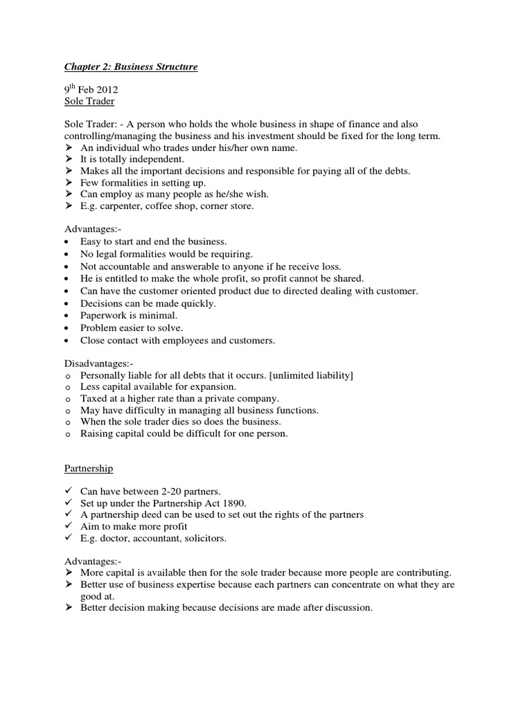 Chapter 2 Business Structure | PDF | Franchising | Partnership