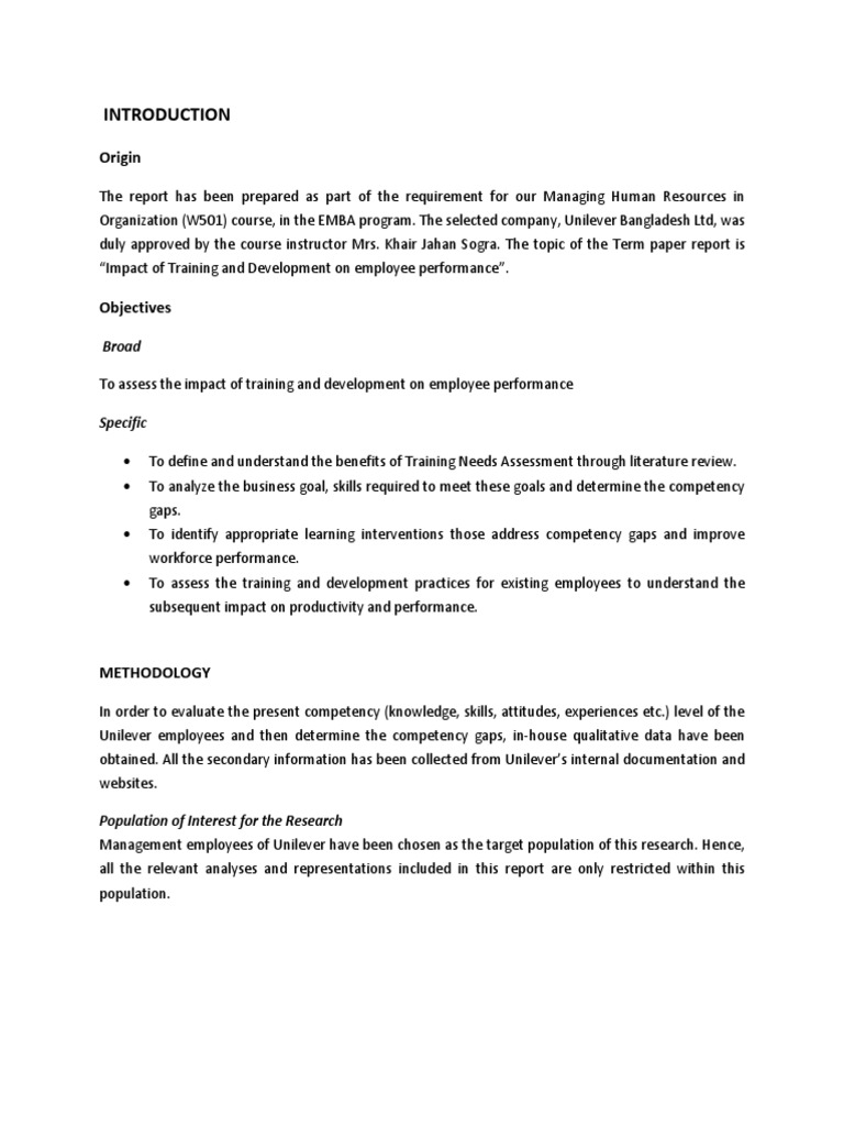 HRM Report-Training and Development | PDF | Needs Assessment ...