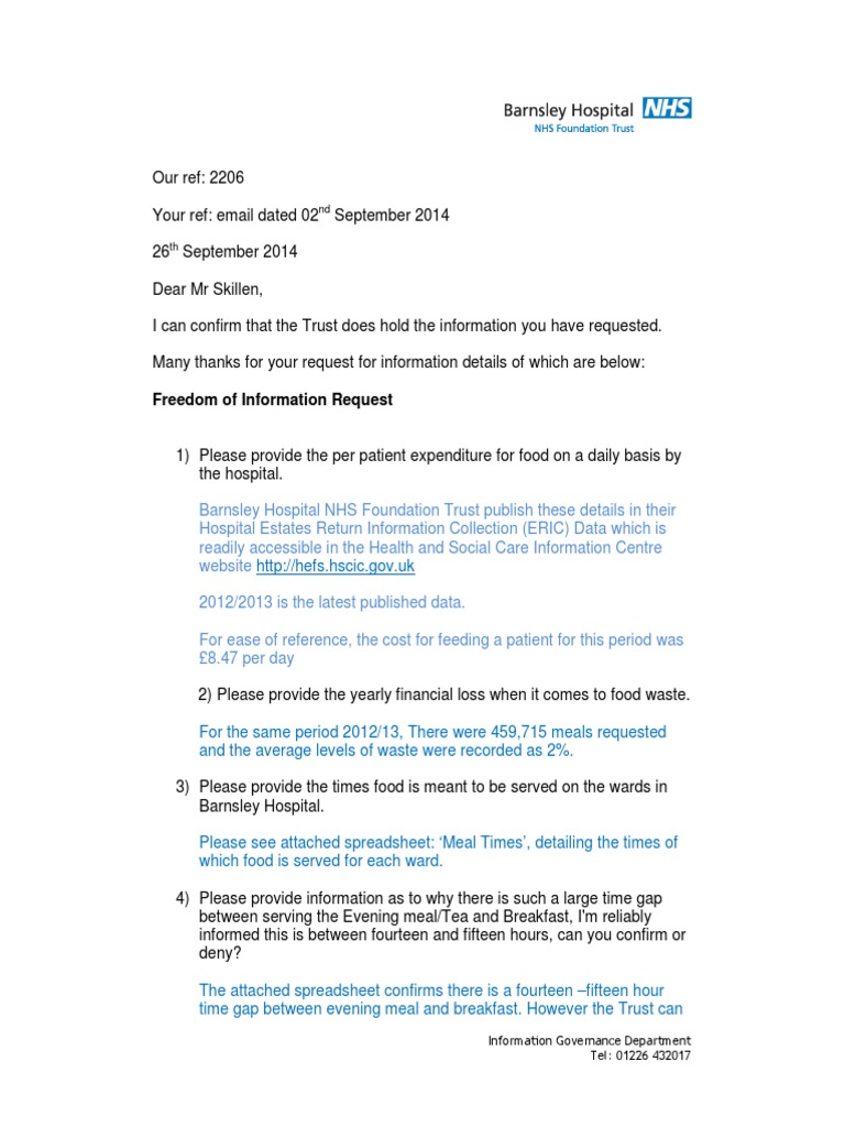 FOI Response From Barnsley Hospital | PDF | National Health Service ...