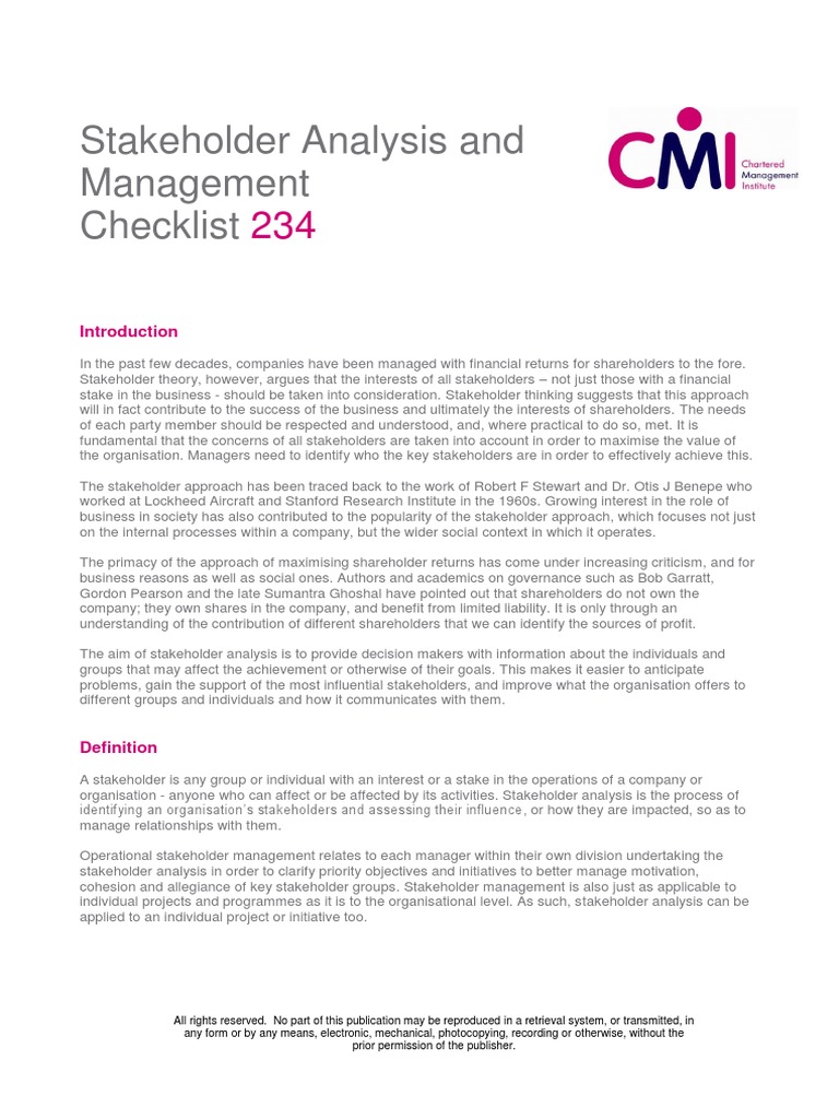 Stakeholder Analysis for Strategic Management | PDF | Stakeholder ...