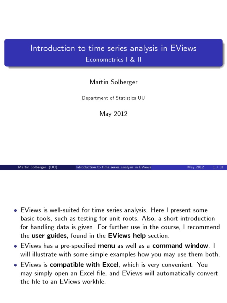 Eviews Introduction Pdf Time Series Econometrics