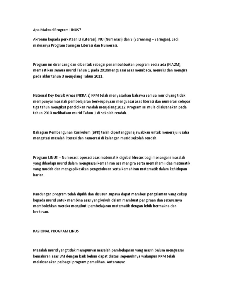 Apa Maksud Program LINUS | PDF | Karier & Perkembangan
