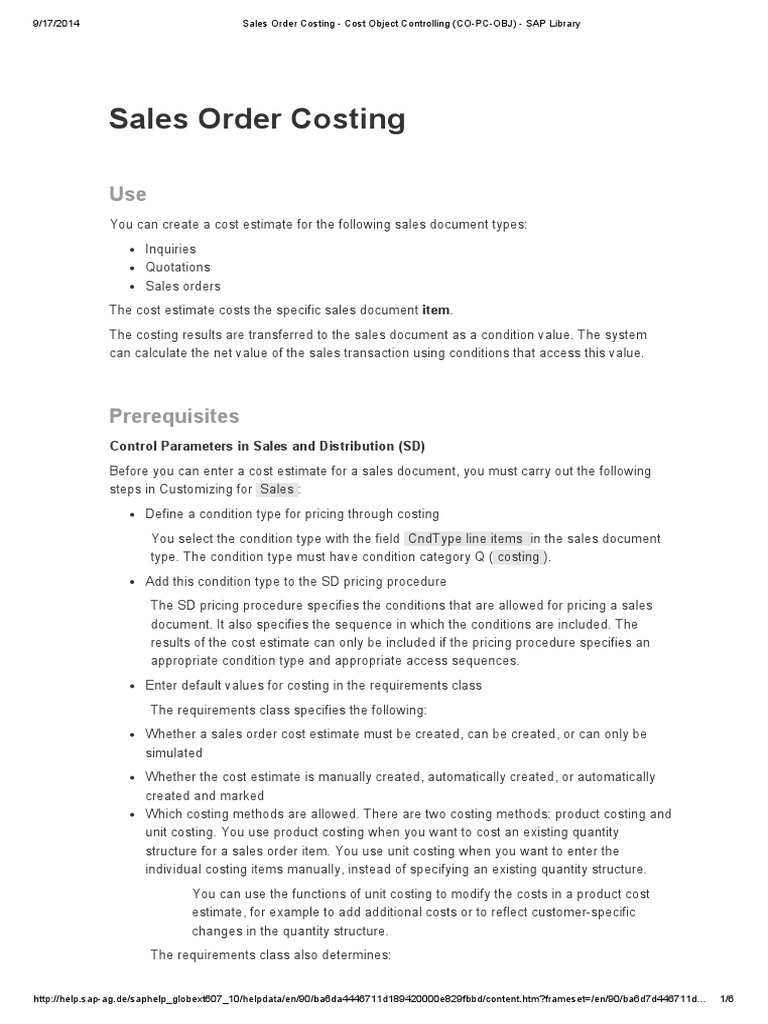 Sales Order Costing - Cost Object Controlling (CO-PC-OBJ) - SAP Library ...