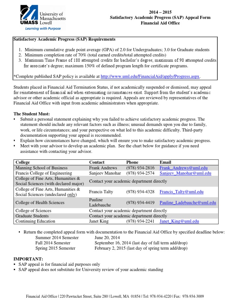 SAP Appeal Form 2014-2015 | PDF | Student Financial Aid In The United ...