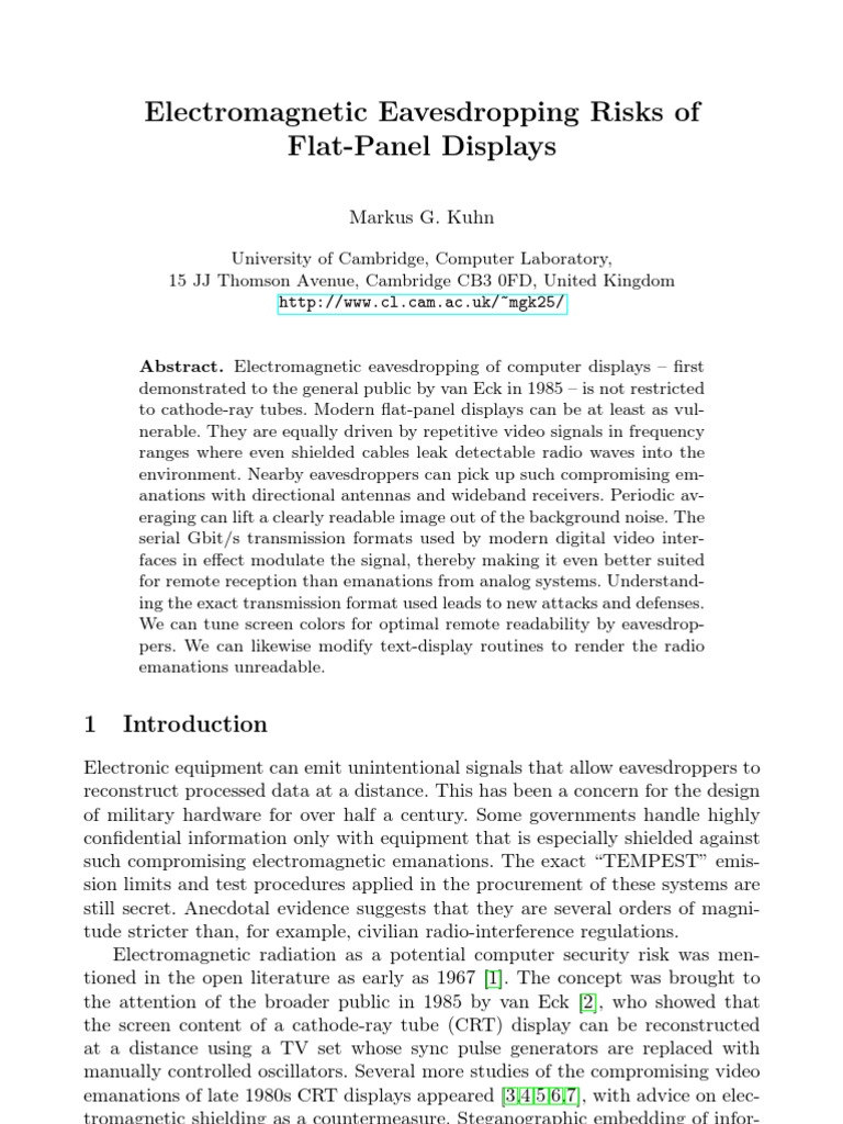 Electromagnetic Eavesdropping Risks | PDF