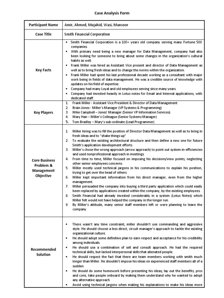 Case Analysis Form 2 - Smith Financial | PDF | Employment ...
