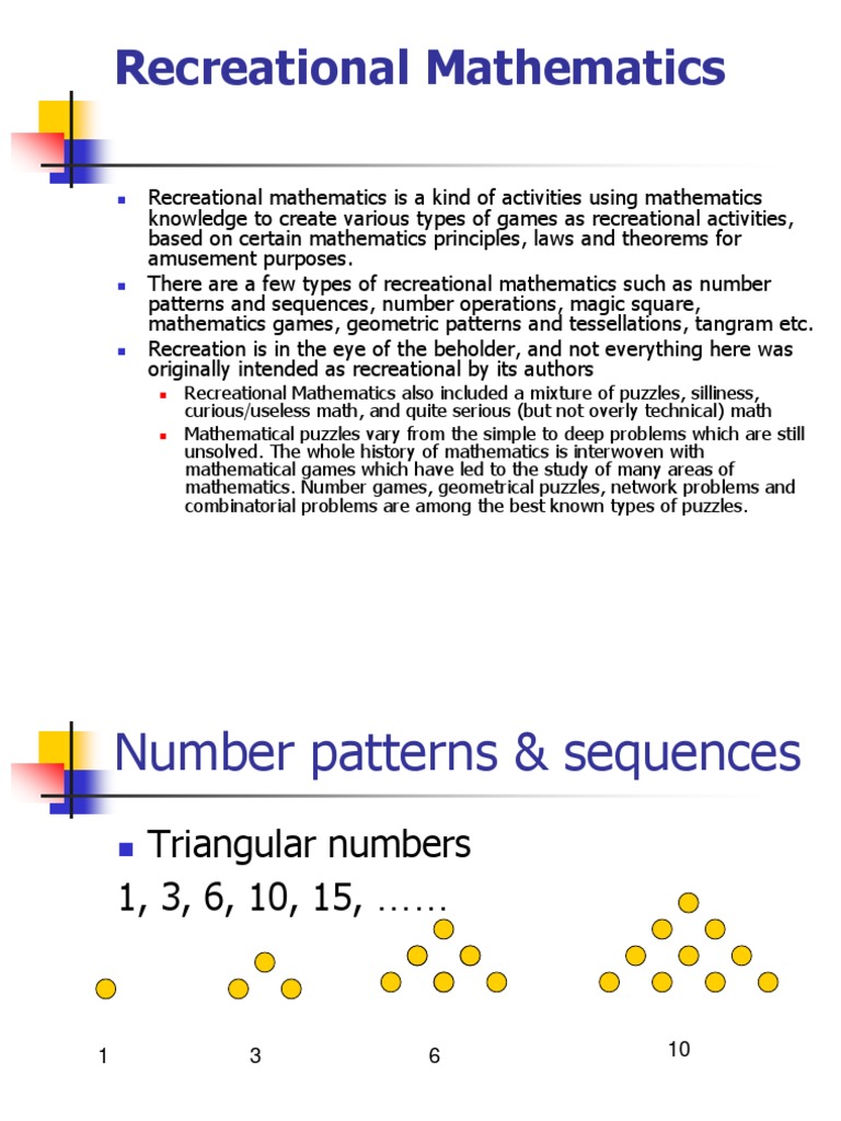 Recreational Mathematics Activities | PDF | Teaching Mathematics | Science