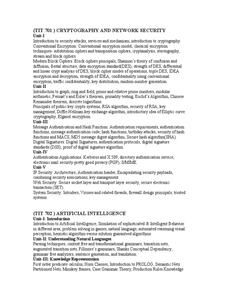 (Tit 701) Cryptography and Network Security | PDF | Cryptography | Data Compression