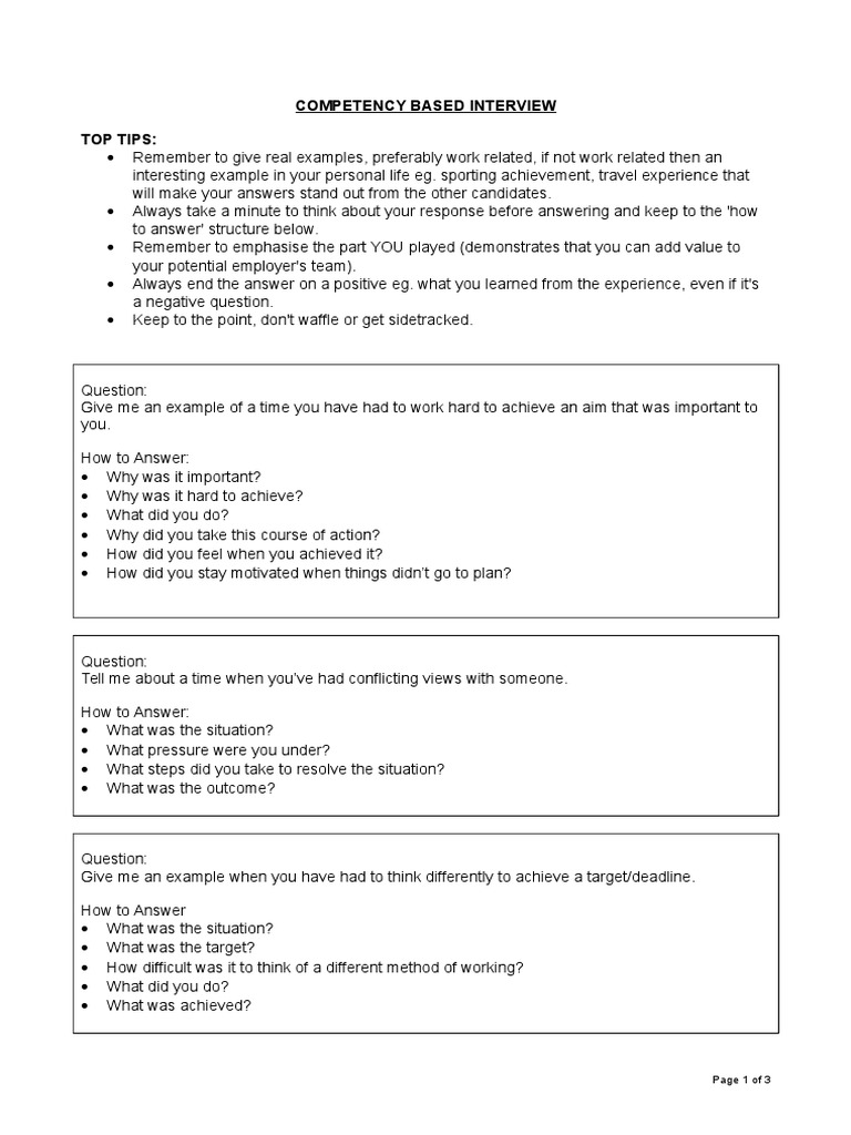 Competency Based Interview Tips | PDF | Cognition | Psychological Concepts