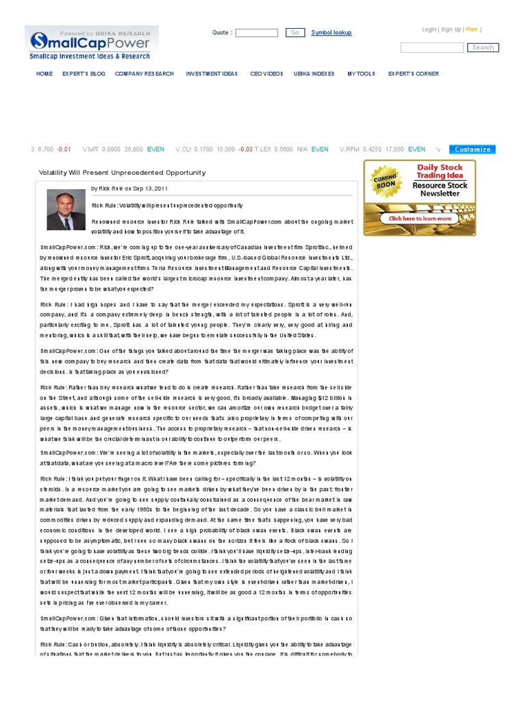 Interview With Prominent Small Cap Resource Fund Manager - MR Rick Rule ...