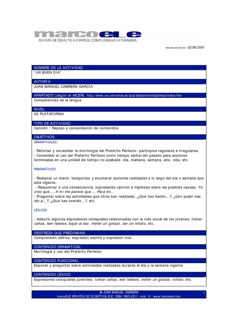 Un Buen Día - Los Planetas - Pretérito Perfecto | PDF | Lingüística ...