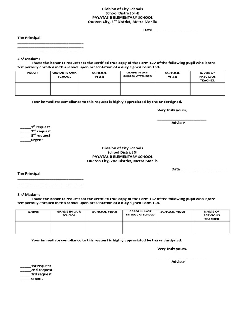 Form 137 Request | PDF