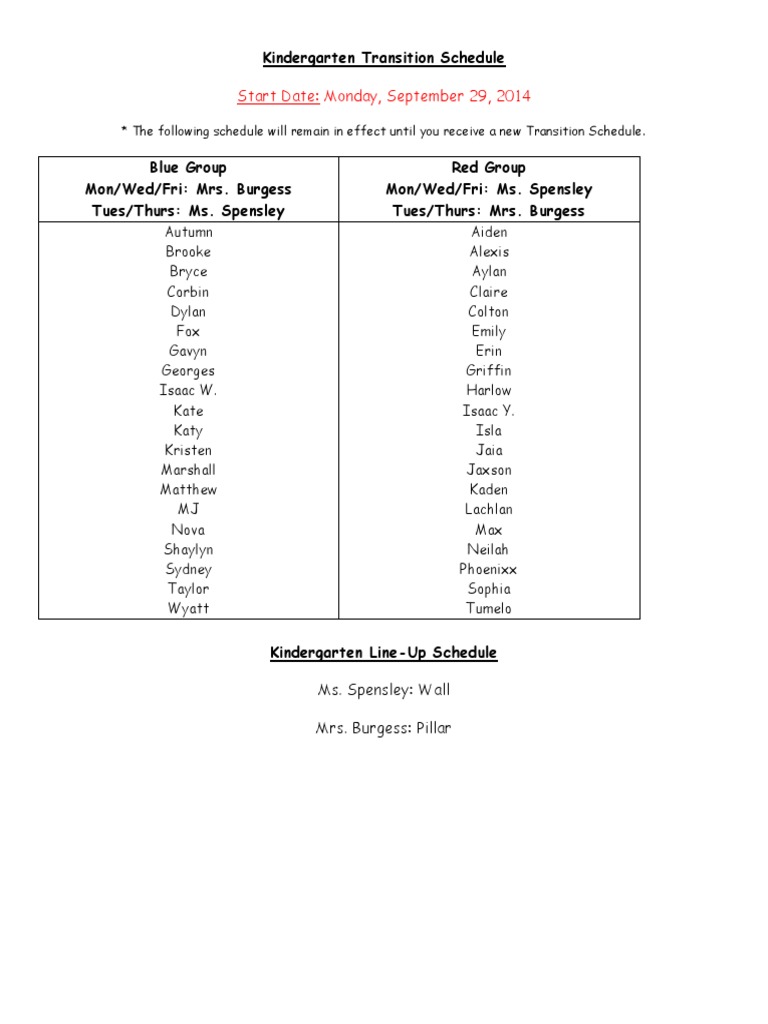 Kindergarten Transition Plan | PDF