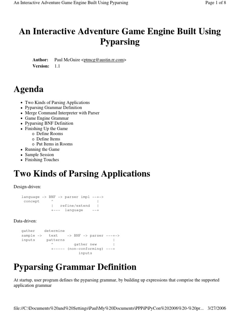 Adventure Engine Using Pyparsing Notes | PDF | Parsing | Computer ... Adventure Engine Using Pyparsing Notes | PDF | Parsing | Computer ...