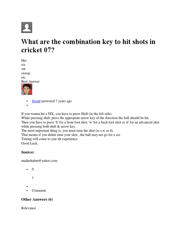 Cricket 07 Shot Controls Guide | PDF