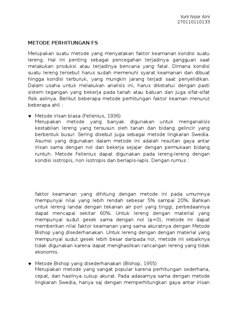 Metode Perhitungan FS Dan RQD | PDF