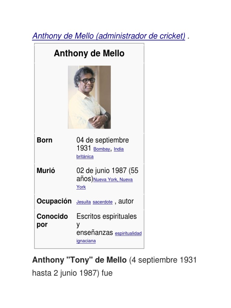 Anthony de Mello | PDF | Papa Benedicto Xvi | Organizaciones religiosas