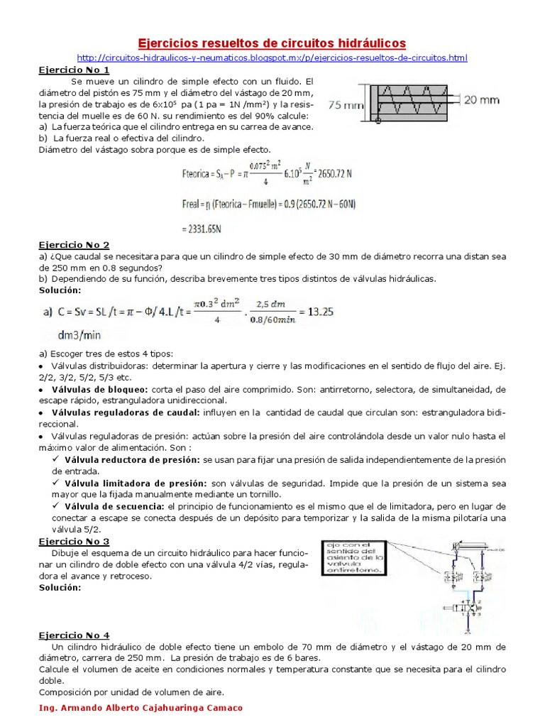 Ejercicios Resueltos de Circuitos Hidráulicos | PDF | Neumática | Presión