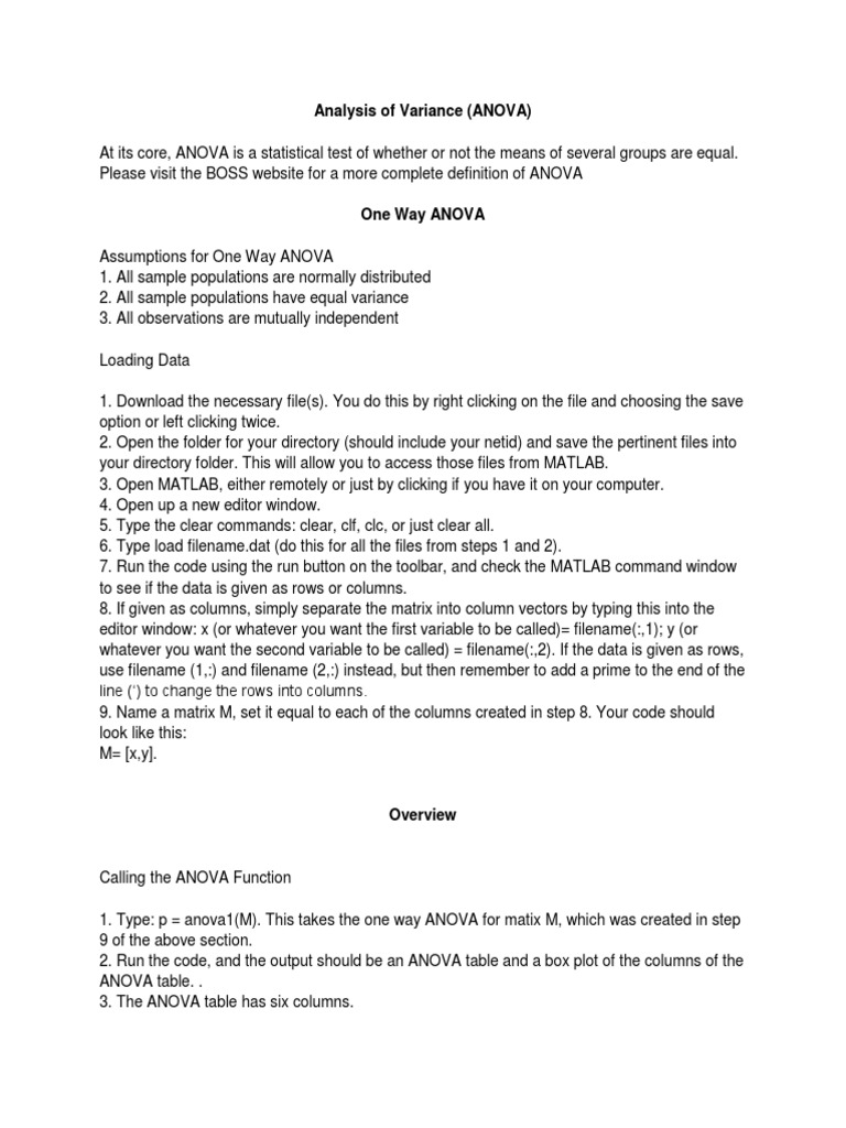 ANOVA Guide for MATLAB Users | PDF | Analysis Of Variance | F Test