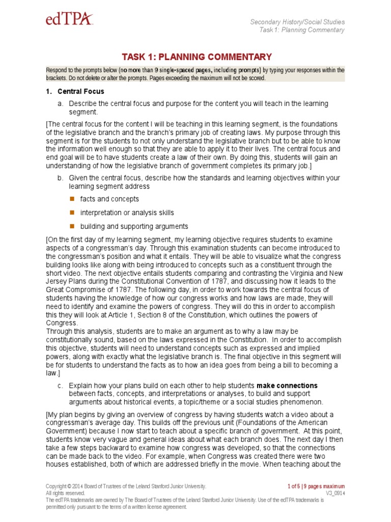 EdTPA Task 1 Commentary | PDF | United States Congress | American ...
