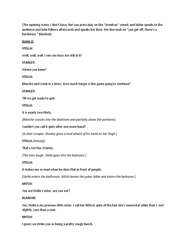 Streetcar Named Desire (20 Minute Play Script) | PDF | Leisure
