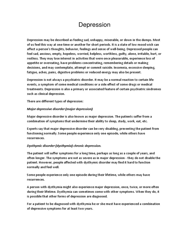 Depression: Major Depressive Disorder (Major Depression) | PDF ...