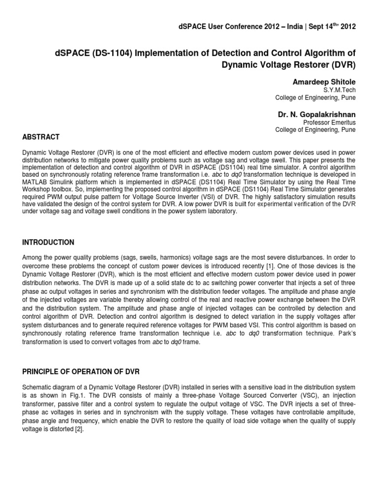 dSPACE DVR Control Algorithm Implementation | PDF | Signal (Electrical ...