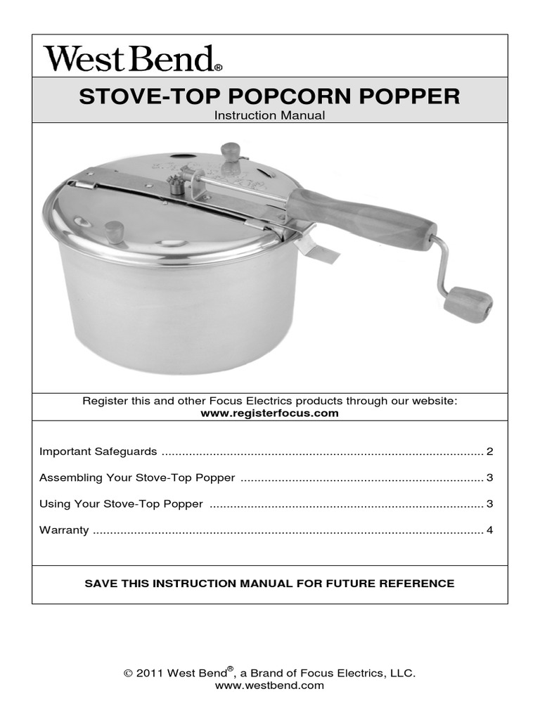 Stove-Top Popcorn Popper: Instruction Manual | PDF | Maize | Kitchen Stove