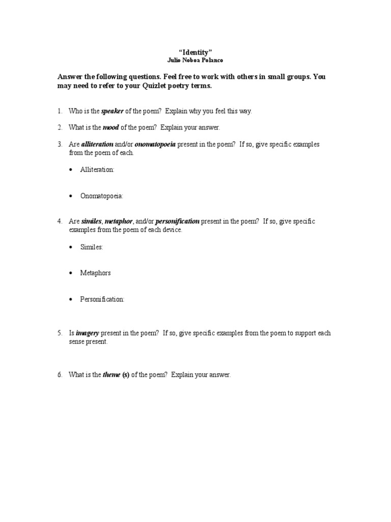 Metaphor Poem Worksheet | PDF | Poetry | Cognitive Science